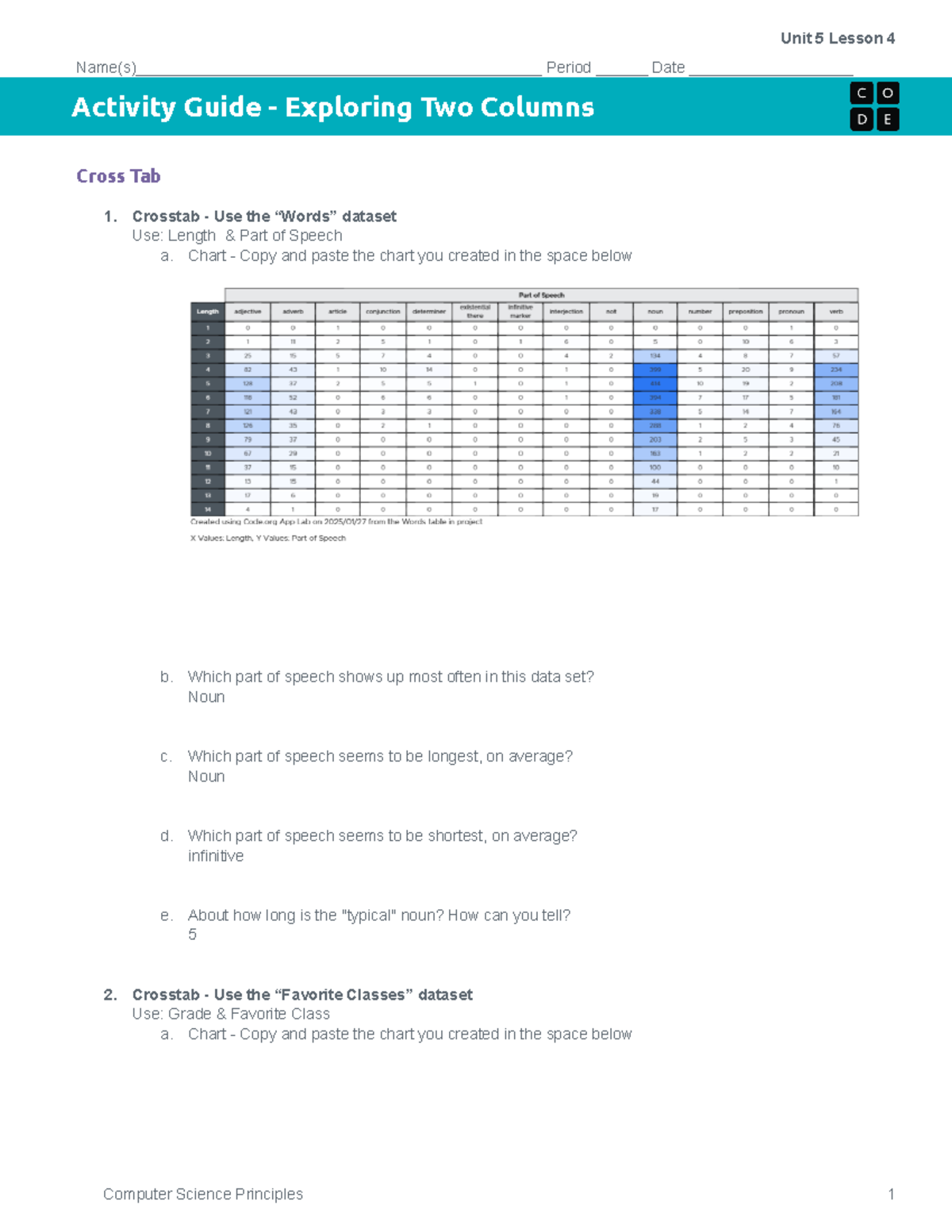 Copy of Copy of Activity Guide - Exploring Two Columns - Unit 5 Lesson ...