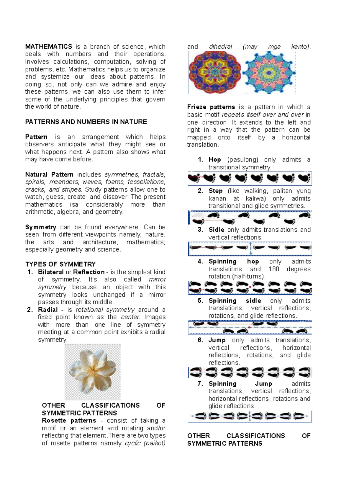 MMW - Patterns and Symmetry in Mathematics: A Comprehensive Study - Studocu