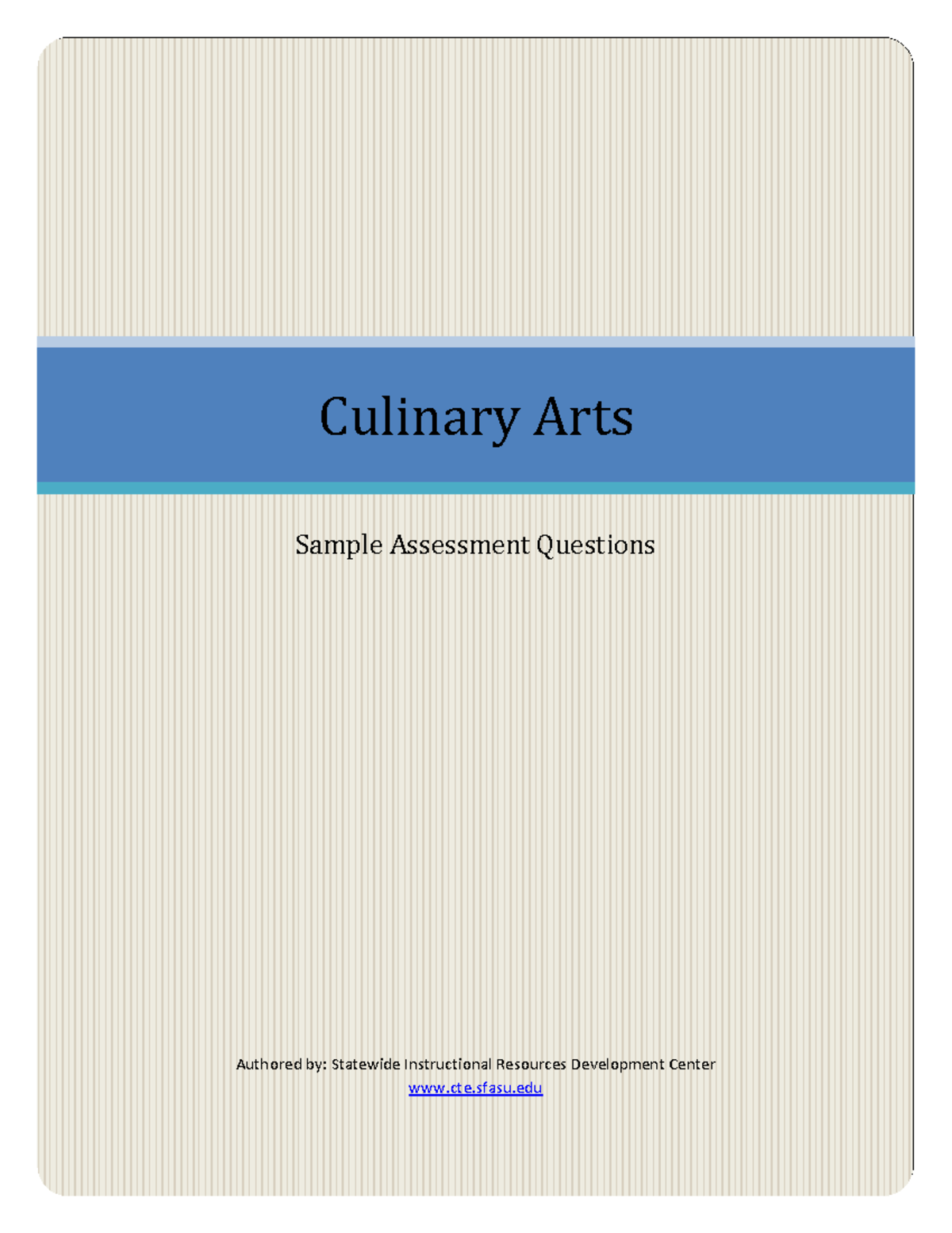 Culinary Arts Assessment Questions: Sample Test for Course CUL 101 ...
