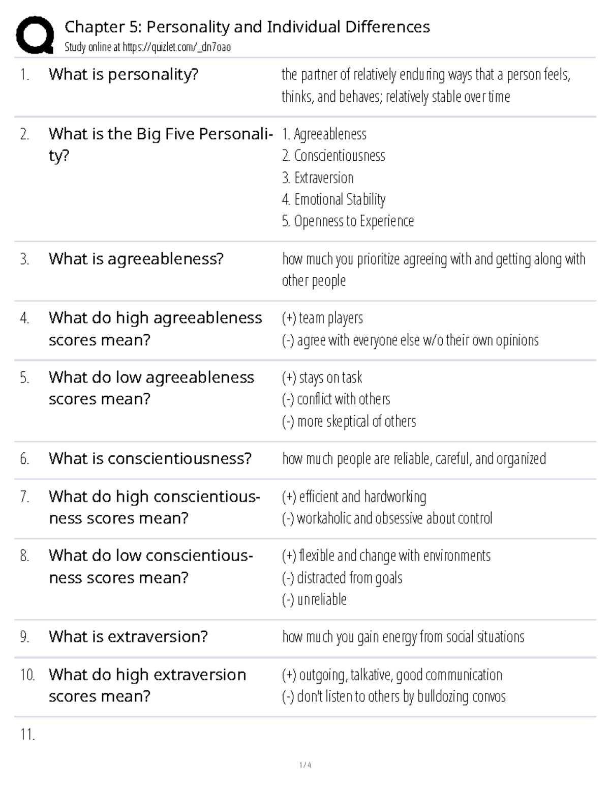 Chapter 5: Personality & Individual Differences Overview - Studocu