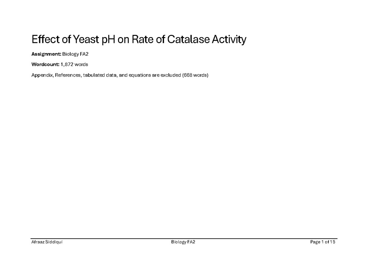 Biology FA2: Impact of Yeast pH on Catalase Activity Rates - Studocu