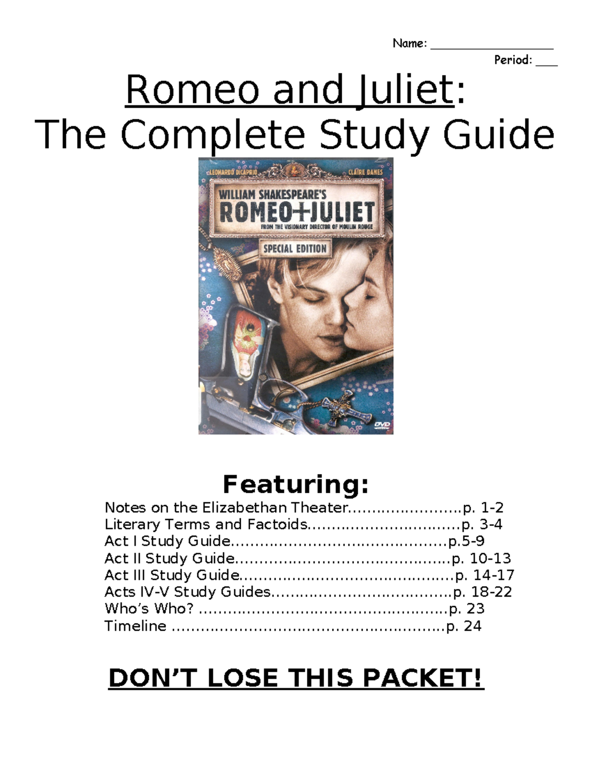 Complete Study Guide - Name: _________________ Period: ___ Romeo and ...
