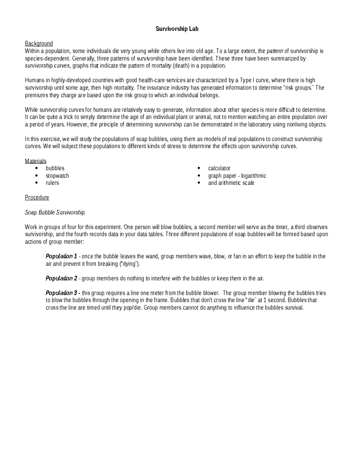 Survivorship Bubble Lab - Survivorship Lab Background Within a ...