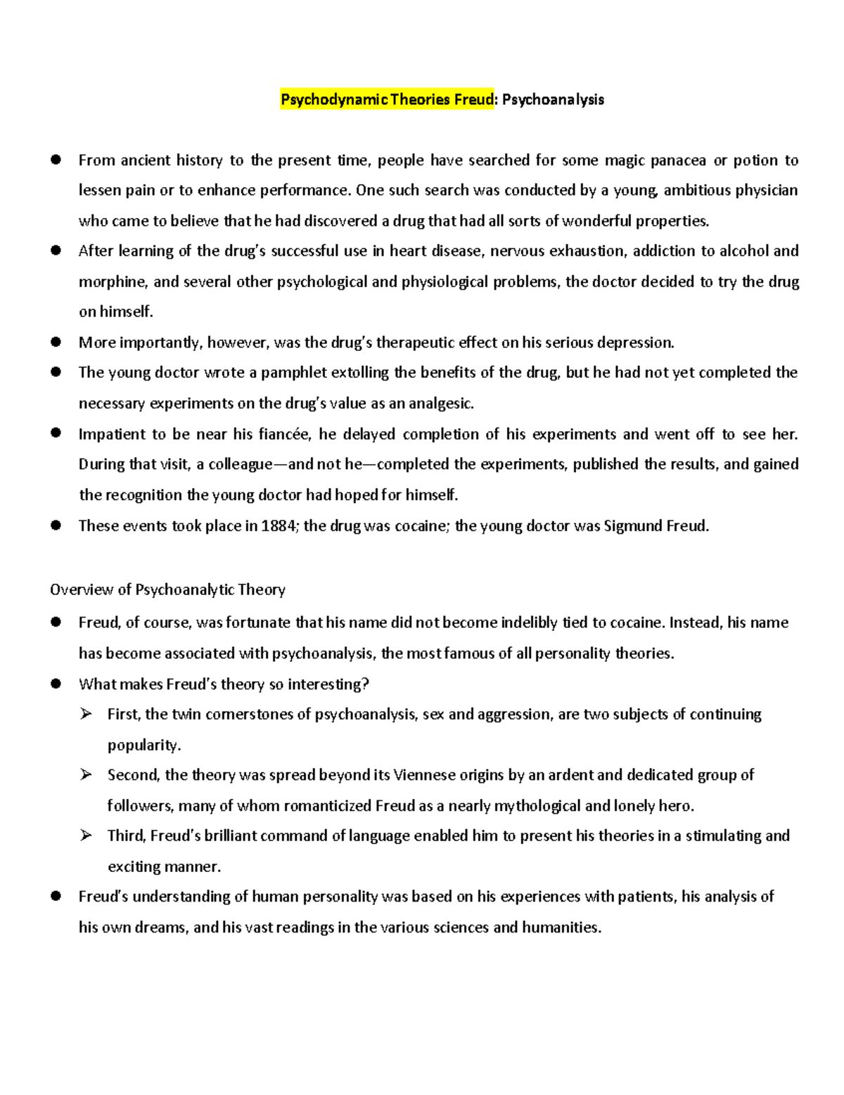II - Notes on Theories of Personality - Psychodynamic Theories Freud ...