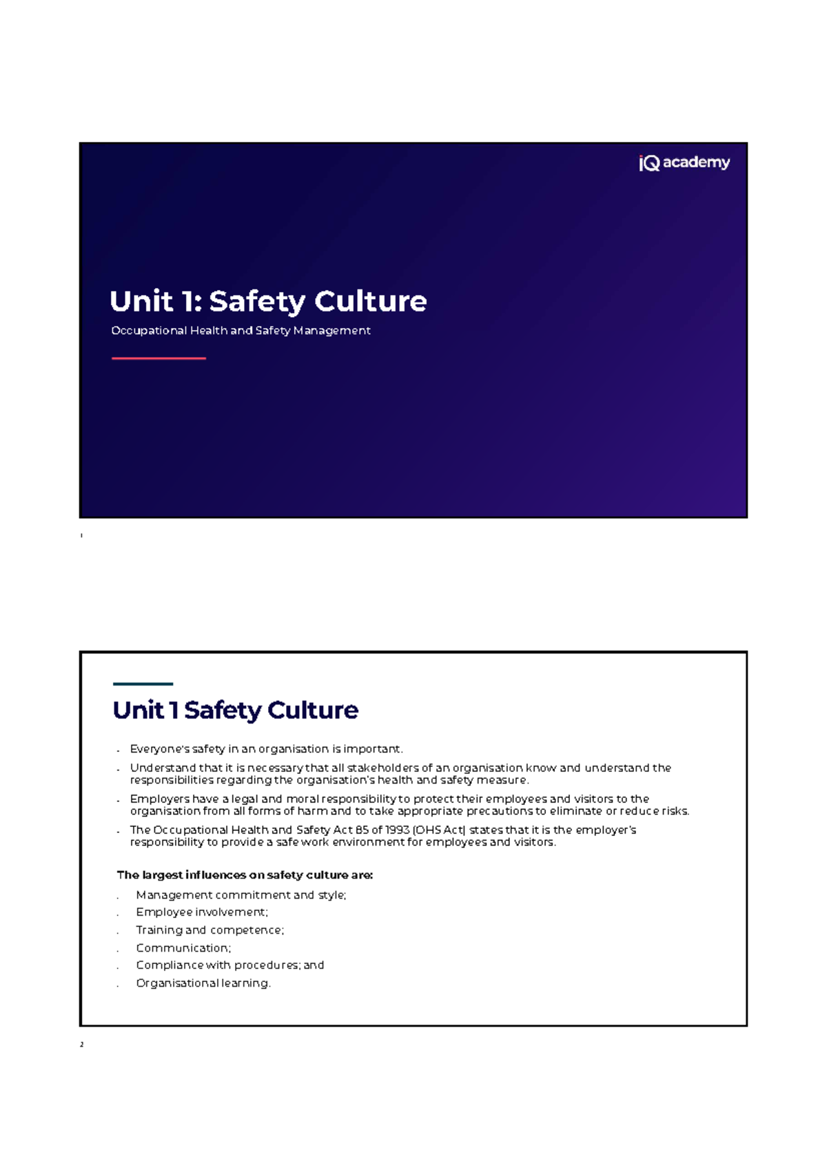 Unit 1: Understanding Safety Culture in Occupational Health & Safety ...