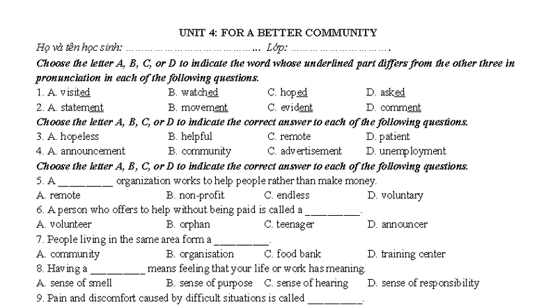UNIT 4: Practice TEST 1 - Ôn Tập Cấp 3 Siêu Ngon - Studocu