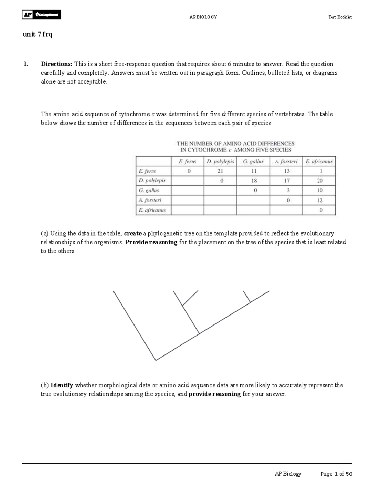 AP BIOLOGY Unit 7 FRQ Practice Test Booklet - Studocu