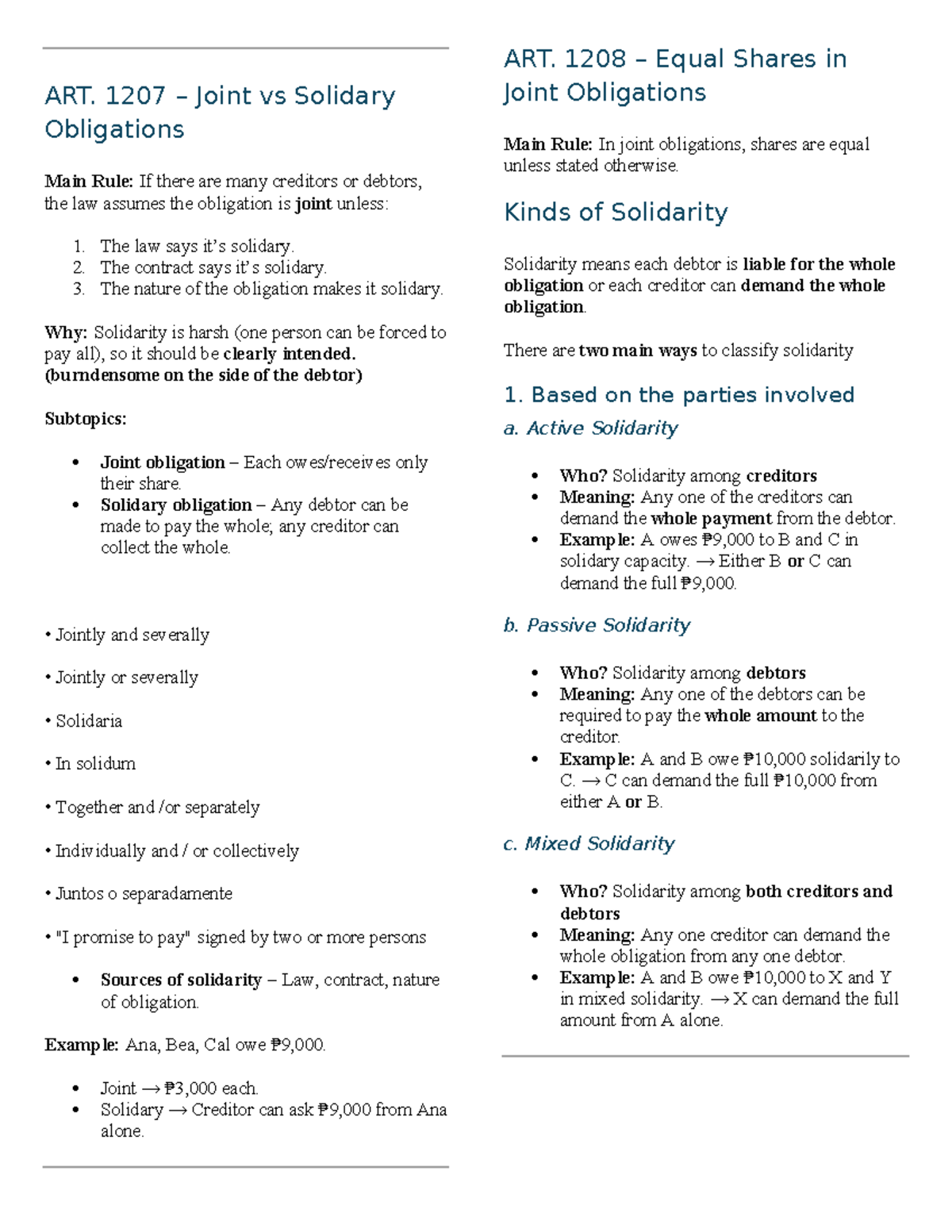 ART. 1207-1237 Joint and Solidary Obligations Overview and Key Concepts ...