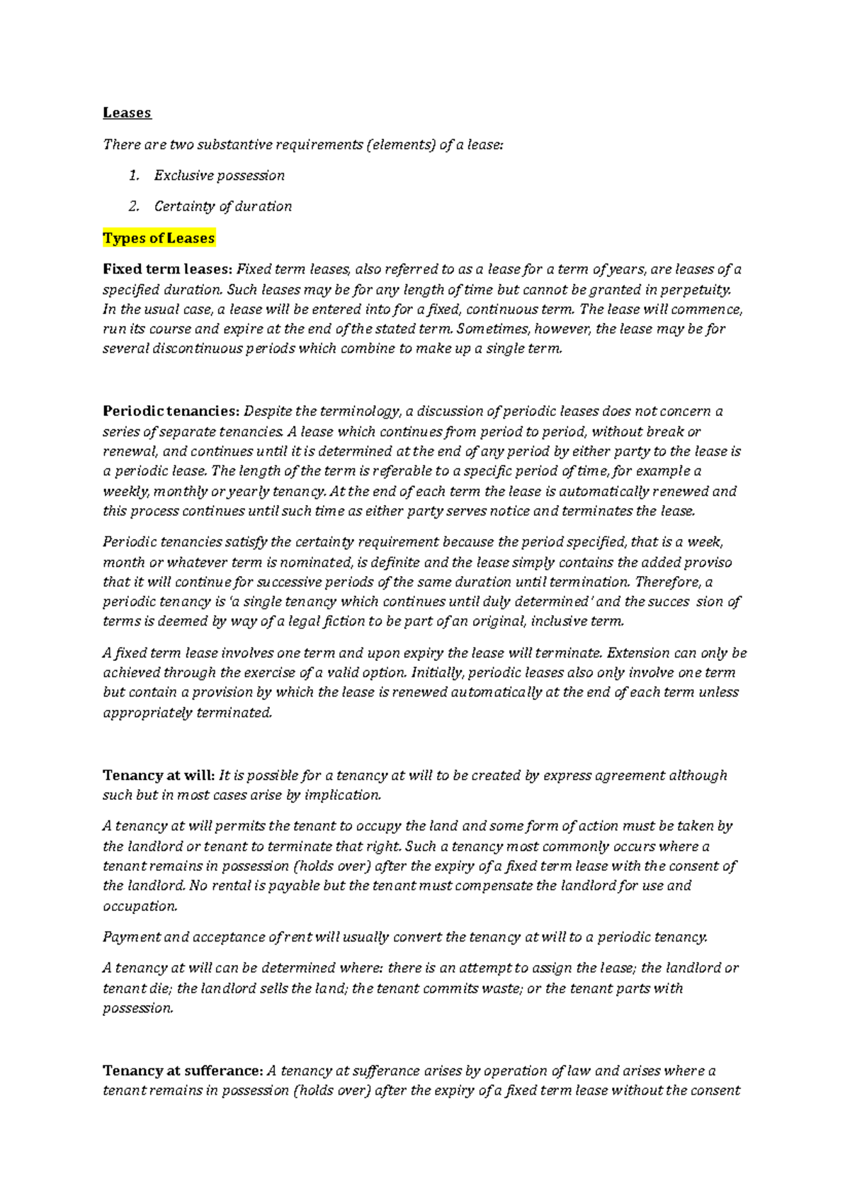 Leases - Summary notes that can be used for the exams - Leases There ...