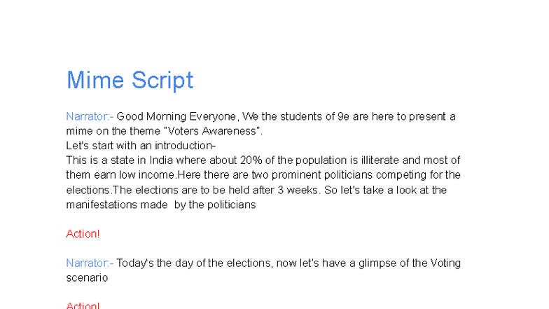 Mime Script - 9e Assignment on Voting Awareness - Studocu