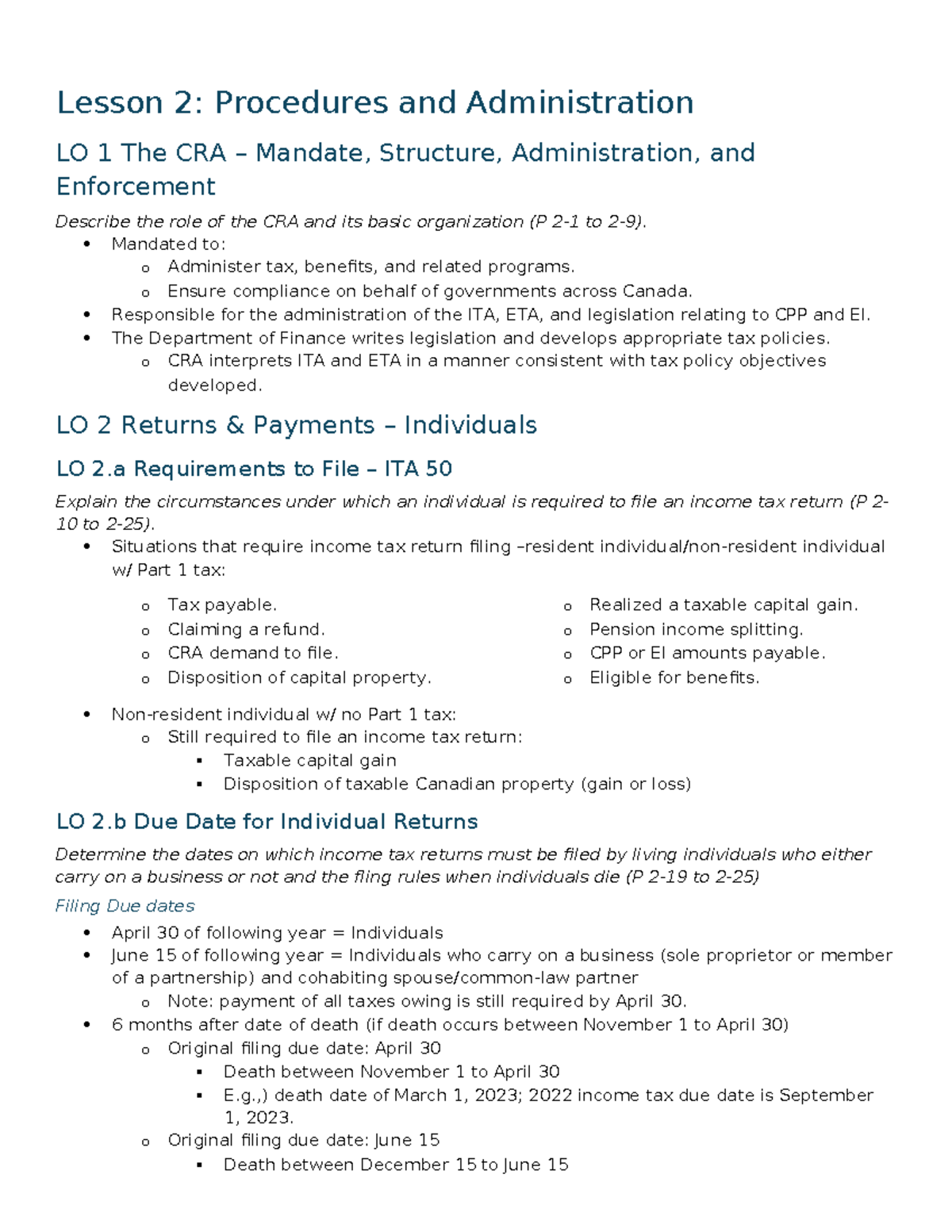 Taxx 301 - Lesson 2: CRA Mandate, Tax Returns, and Withholding Rules ...