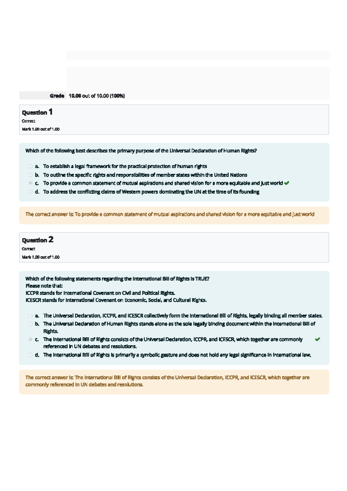 Self-Quiz Unit 3: Human Rights & International Bill of Rights - POLS 1503 - Studocu