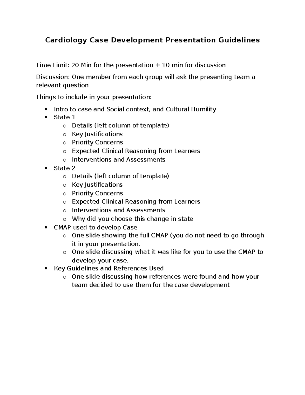 Cardiology Case Presentation Guidelines (20 Min) - Studocu