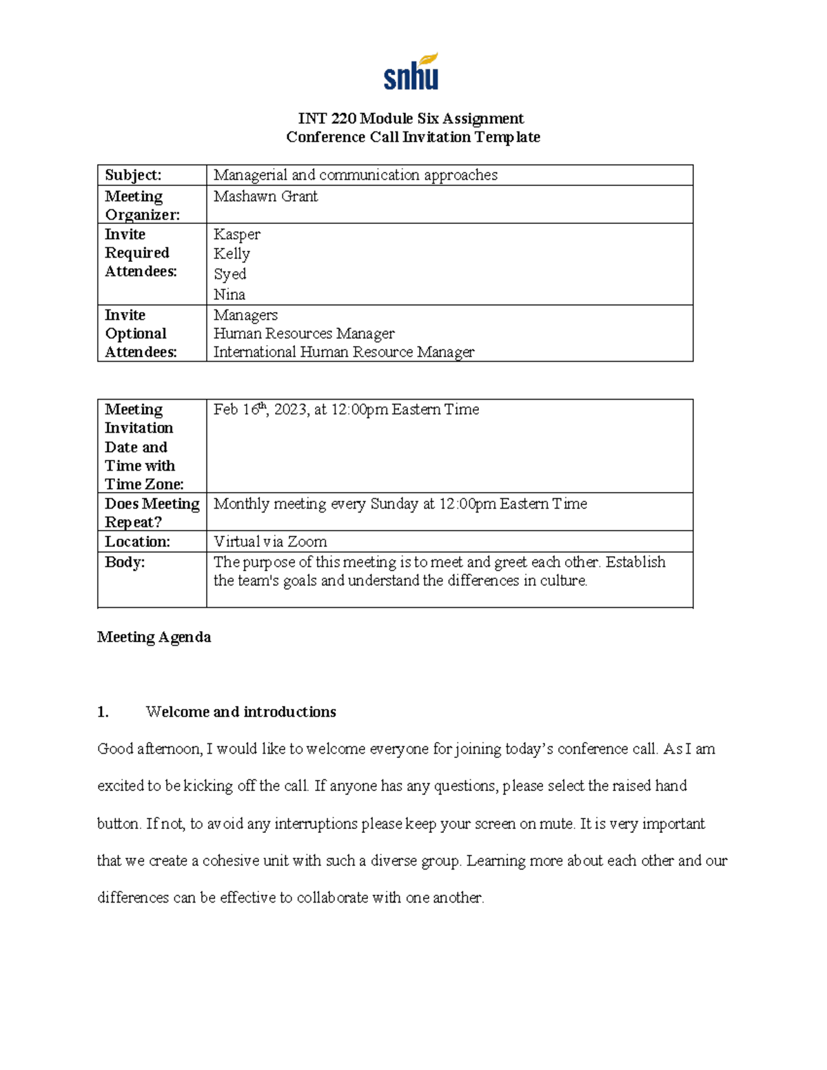 INT 220 Module 6 Conference Call Invitation Template - Studocu