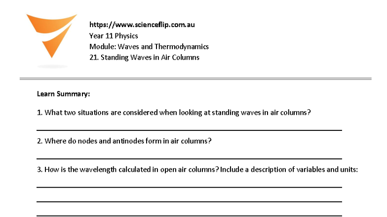 Year 11 Physics: Standing Waves in Air Columns Summary & Practice - Studocu