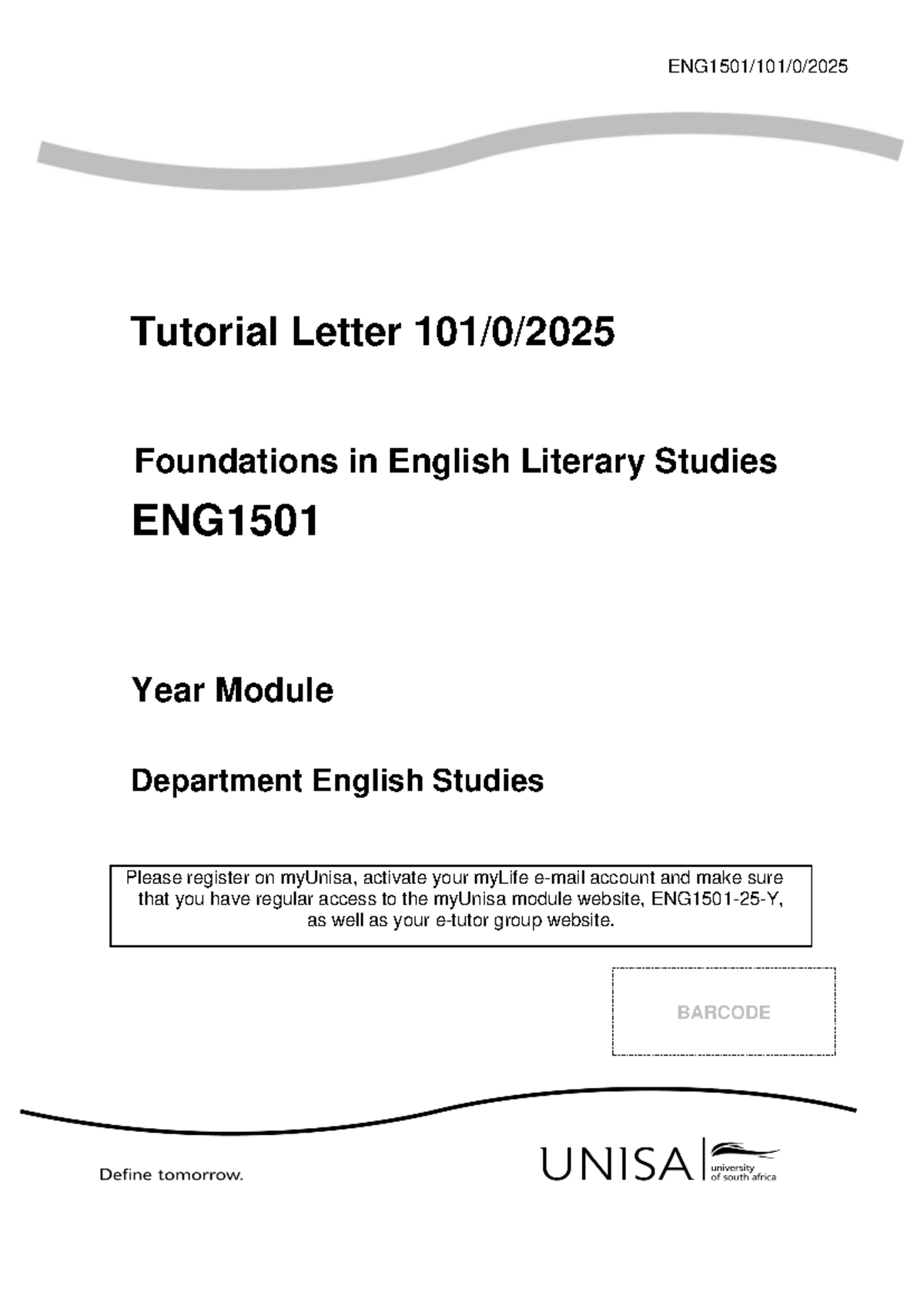 ENG 1501/101/0/2025 - Important Tutorial Letter Overview and Guidelines ...