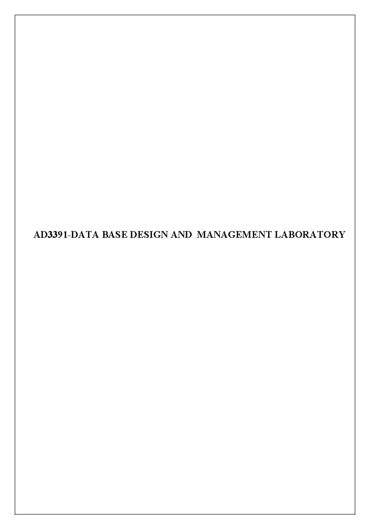 AD3391 - Database Design and Management Lab Manual: Concepts and ...