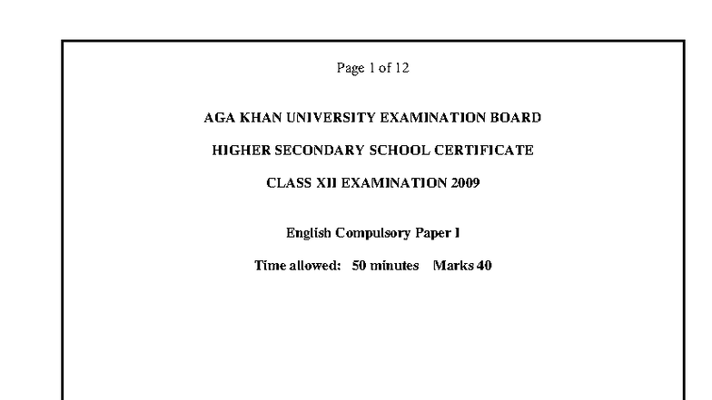 2009 English Compulsory AKU-EB HSSC II - Paper 1 Exam Guide - Studocu