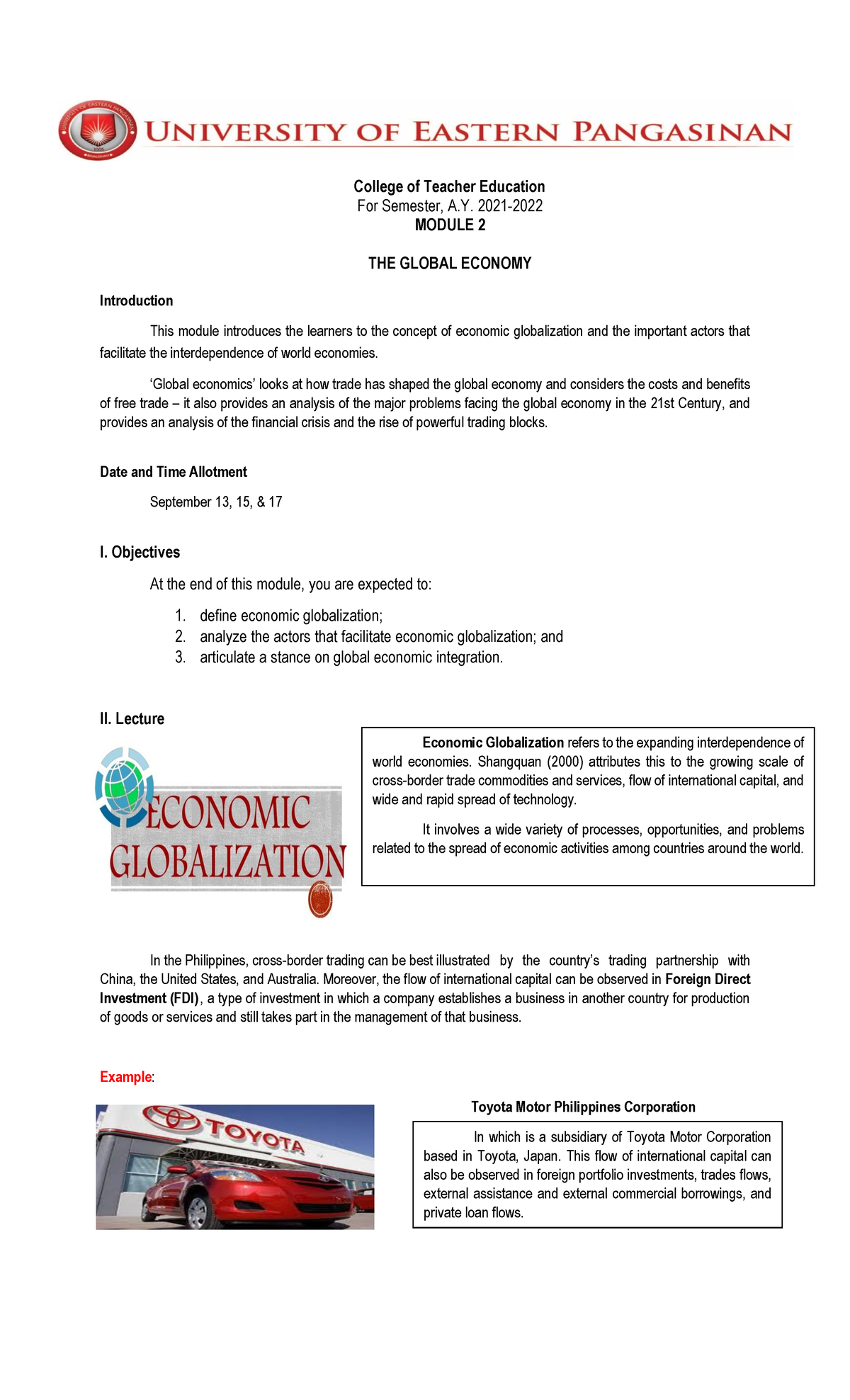 UEP Module 2 The Contemporary World - College of Teacher Education For ...