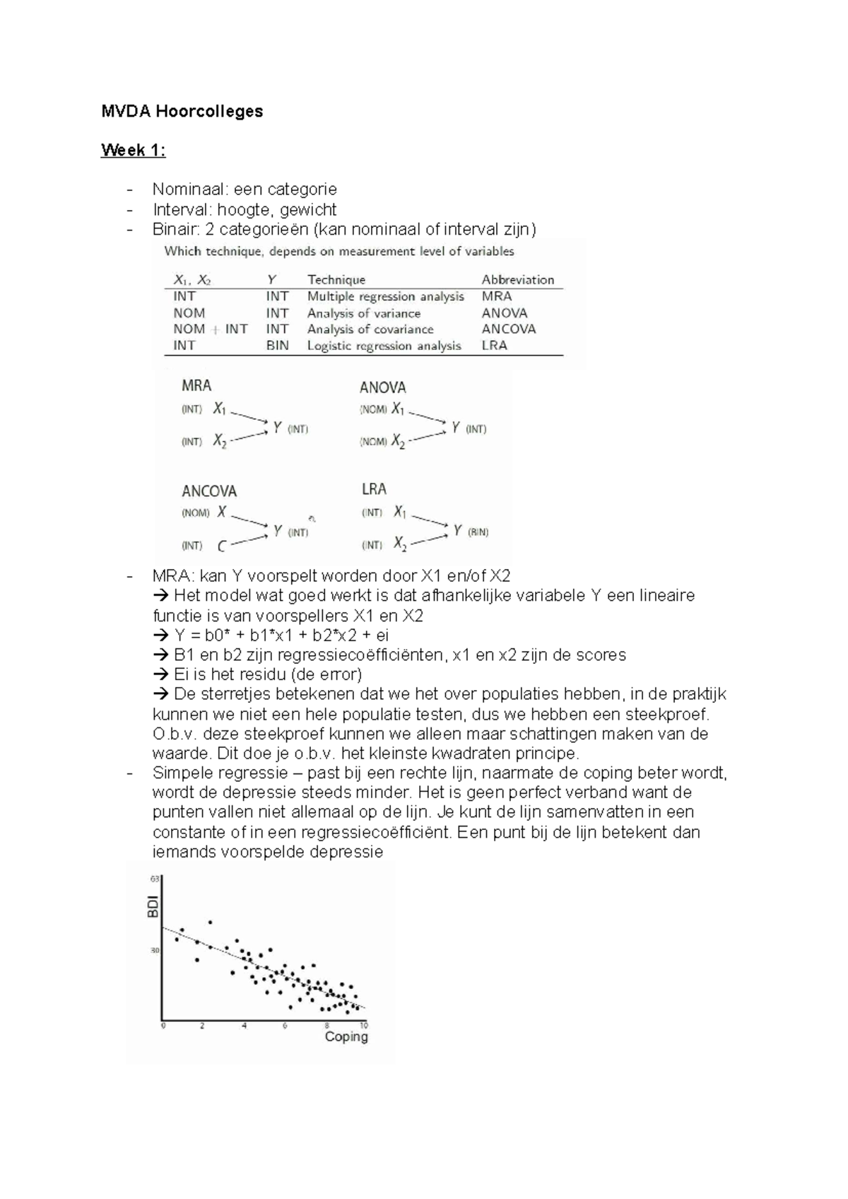 MVDA Hoorcolleges: Week 1-4 Samenvatting van Statistische Modellen ...