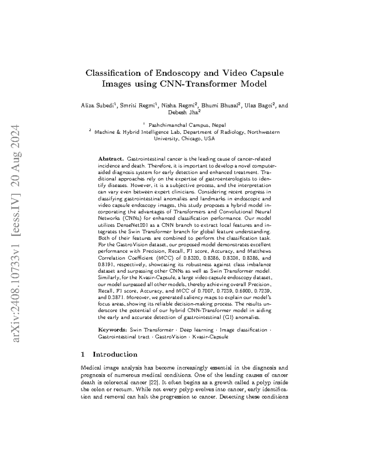 Hybrid Model for Classifying Endoscopy & Video Capsule Images (2408 ...