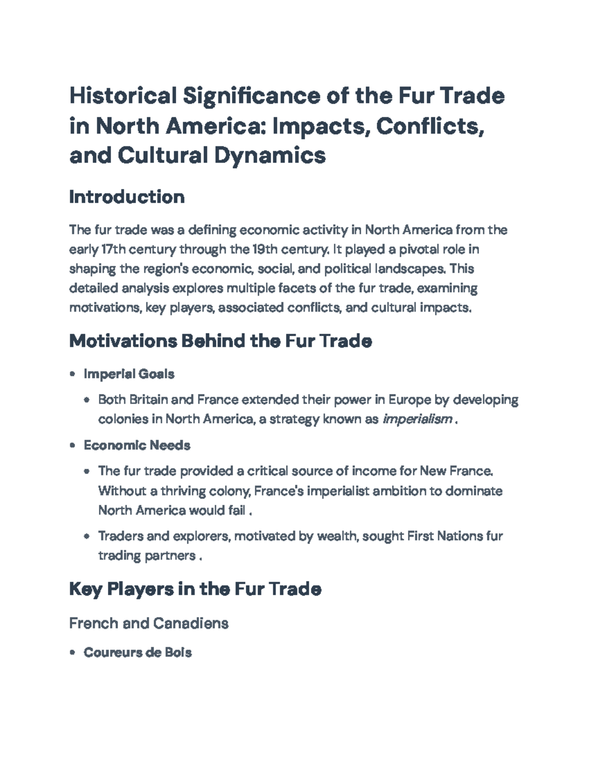 Historical Impact of the Fur Trade in NA: Economic & Cultural Dynamics ...