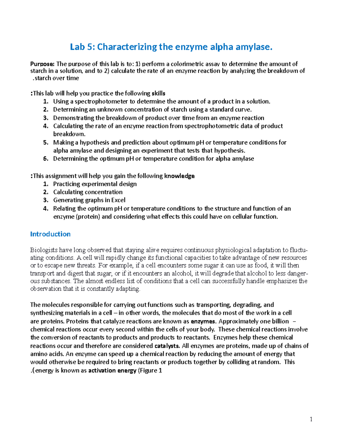 Lab 5: Enzyme Activity of Alpha Amylase - Lab Worksheet - Studocu