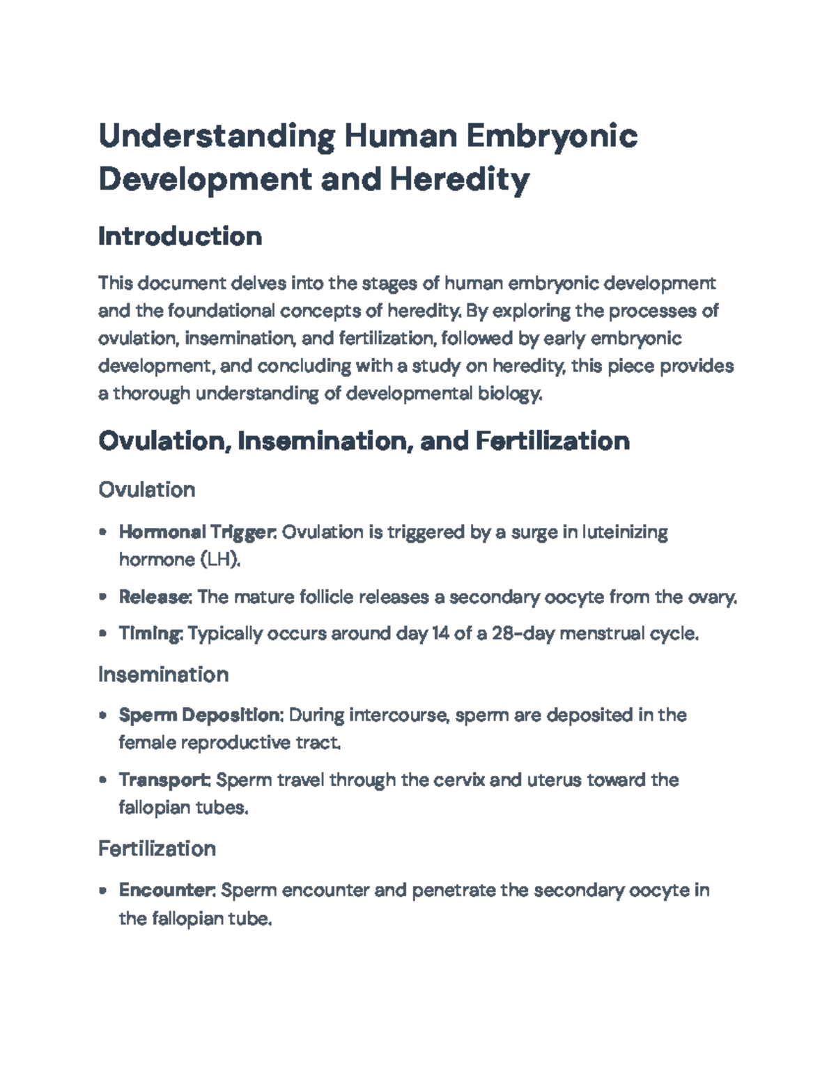 Human Embryonic Development and Heredity Overview (Final Exam ...