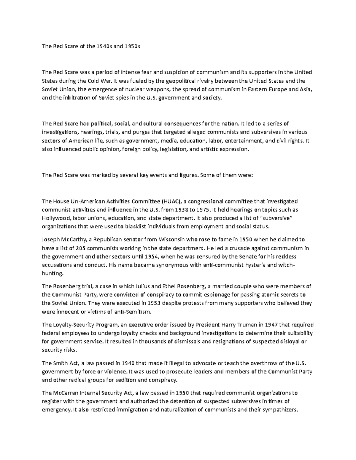 The Red Scare of the 1940s and 1950s - It was fueled by the ...