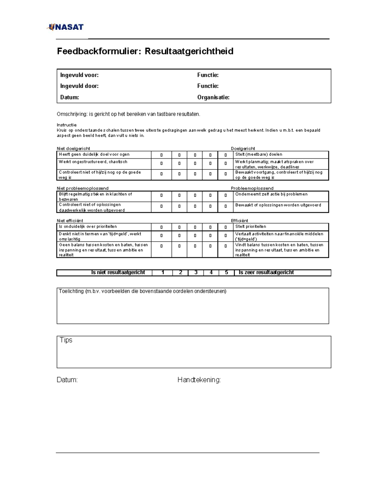 Feedbackformulier: Resultaatgerichtheid Evaluatie en Instructies - Studocu