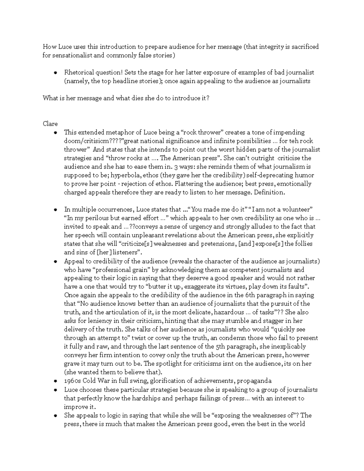 How Luce uses introduction to prepare audience for her message - Studocu