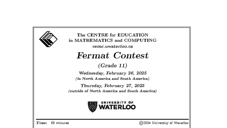 2025 Fermat Contest (Grade 11) Instructions and Scoring Guide - Studocu
