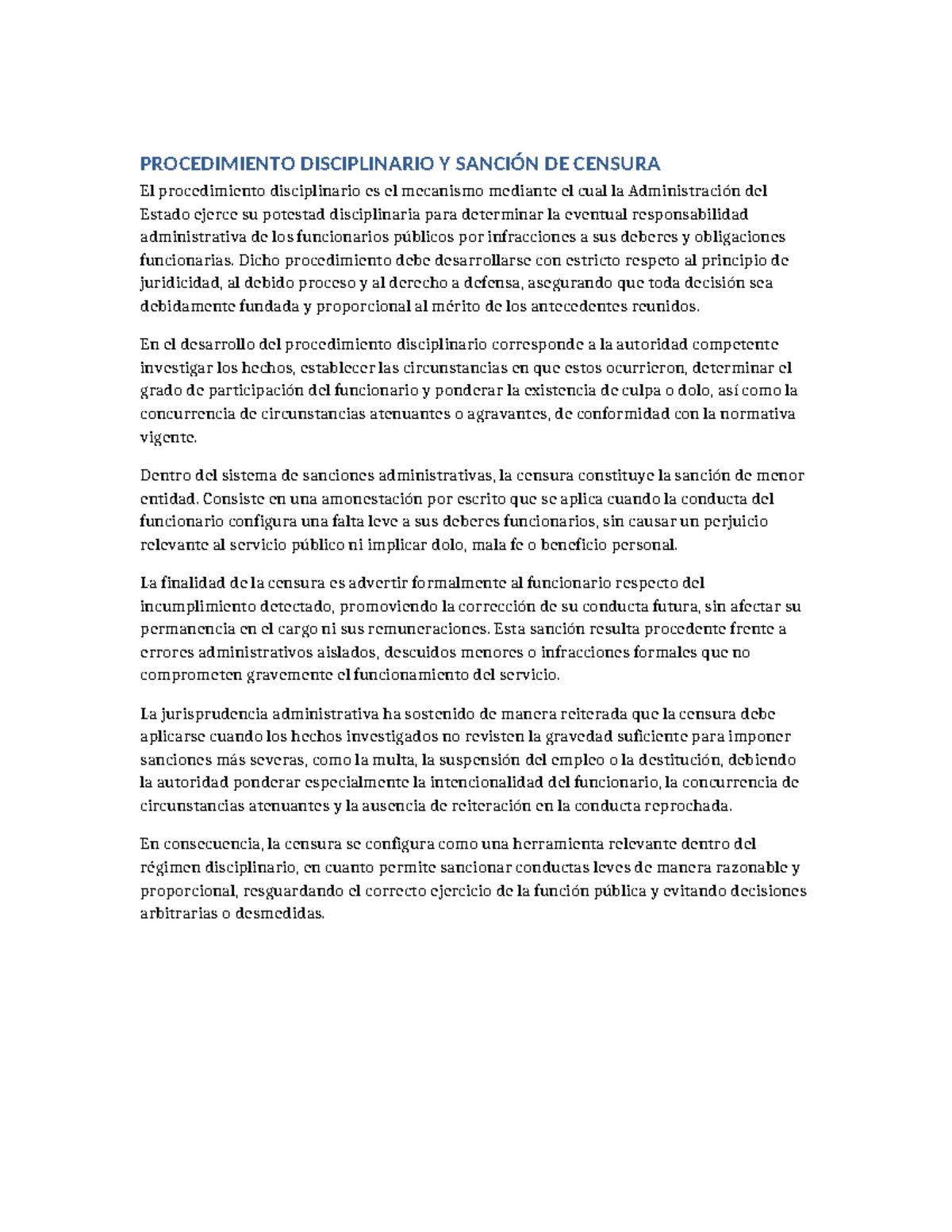 Procedimiento Disciplinario y Sanción de Censura: Análisis y Normativa ...