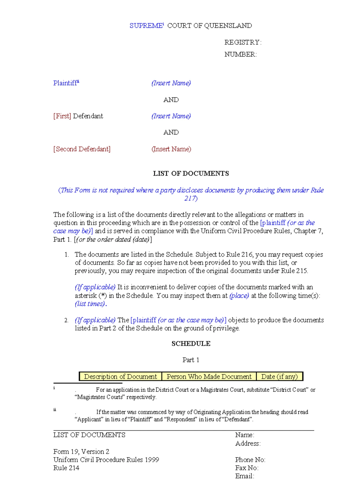 UCPR Form 17: Defence of the First Defendant in Queensland Court - Studocu