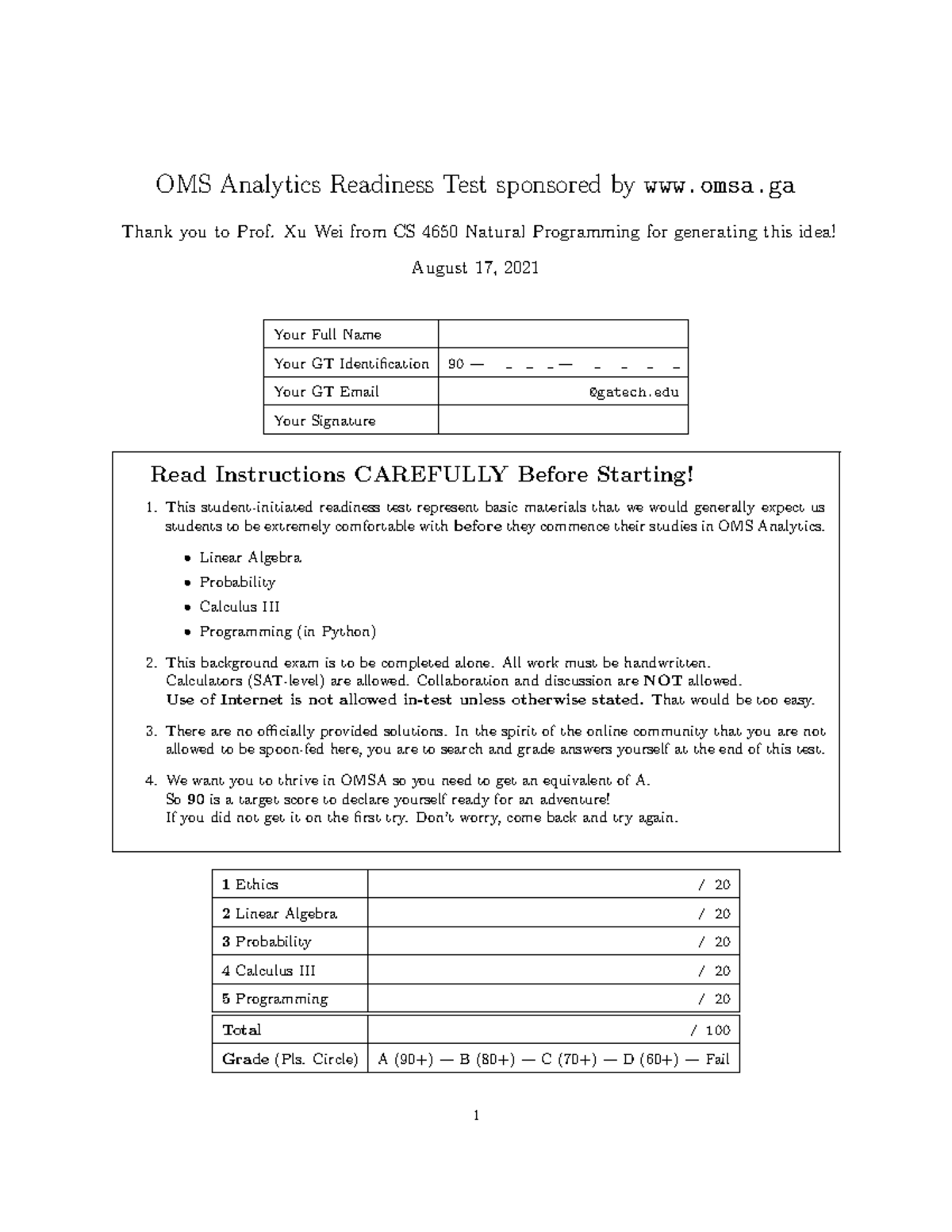 OMSA-Readiness-Test - OMSA-Readiness-Test for Midterm 1 - OMS Analytics ...