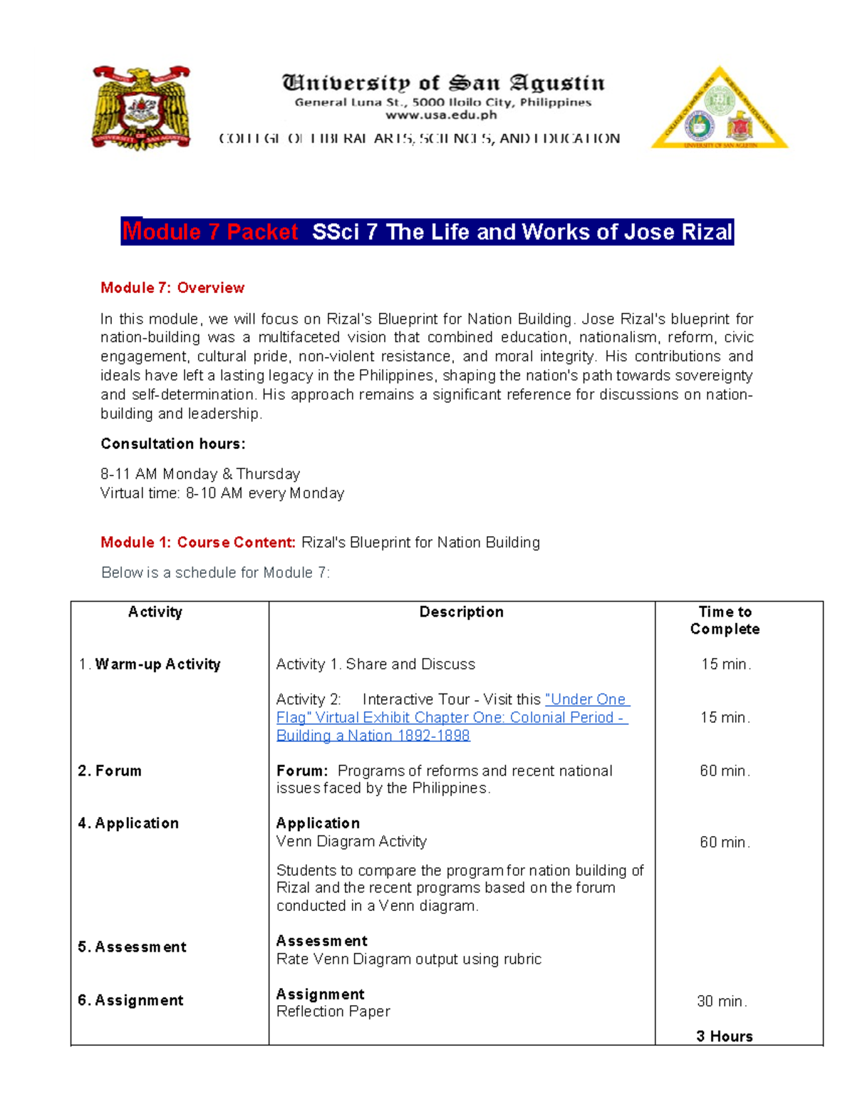 Module 7: Rizal's Blueprint for Nation Building Overview and Activities ...