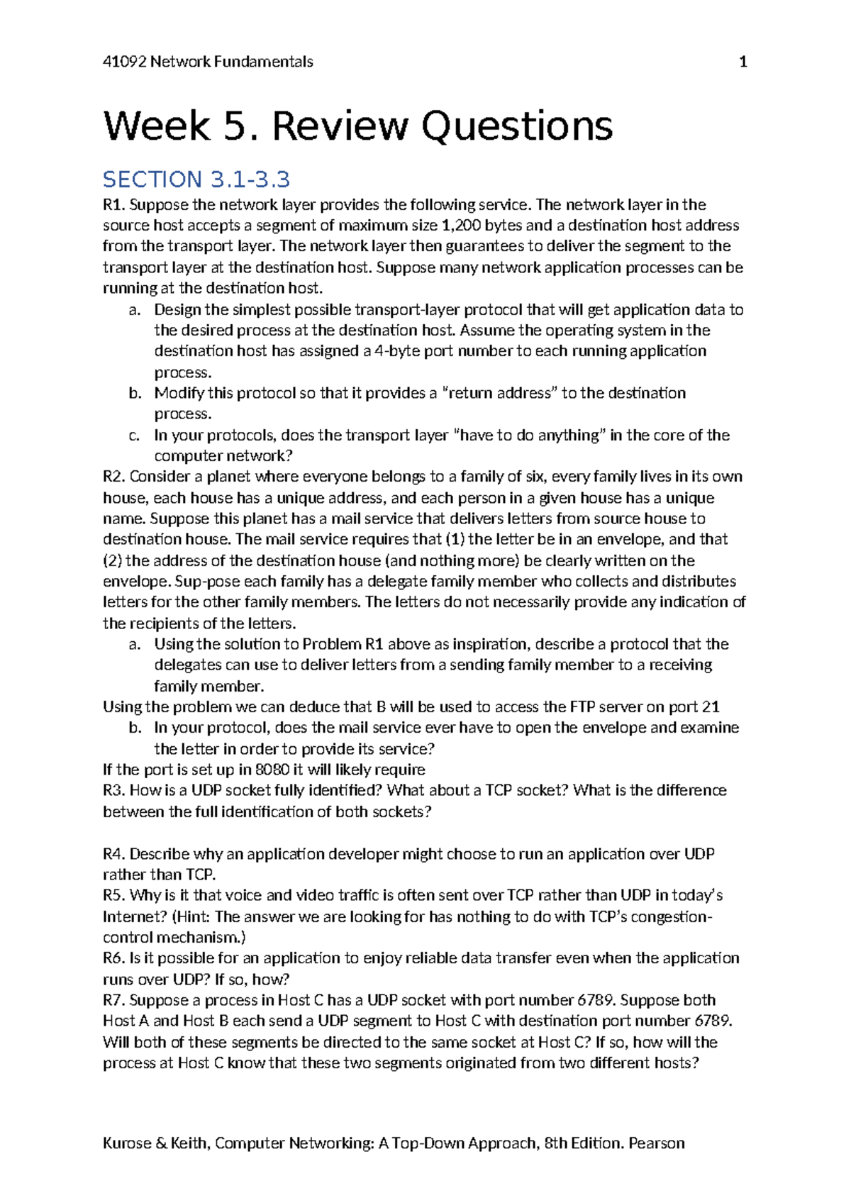 41092 Network Fundamentals 1 Week 5 Review Questions - Studocu