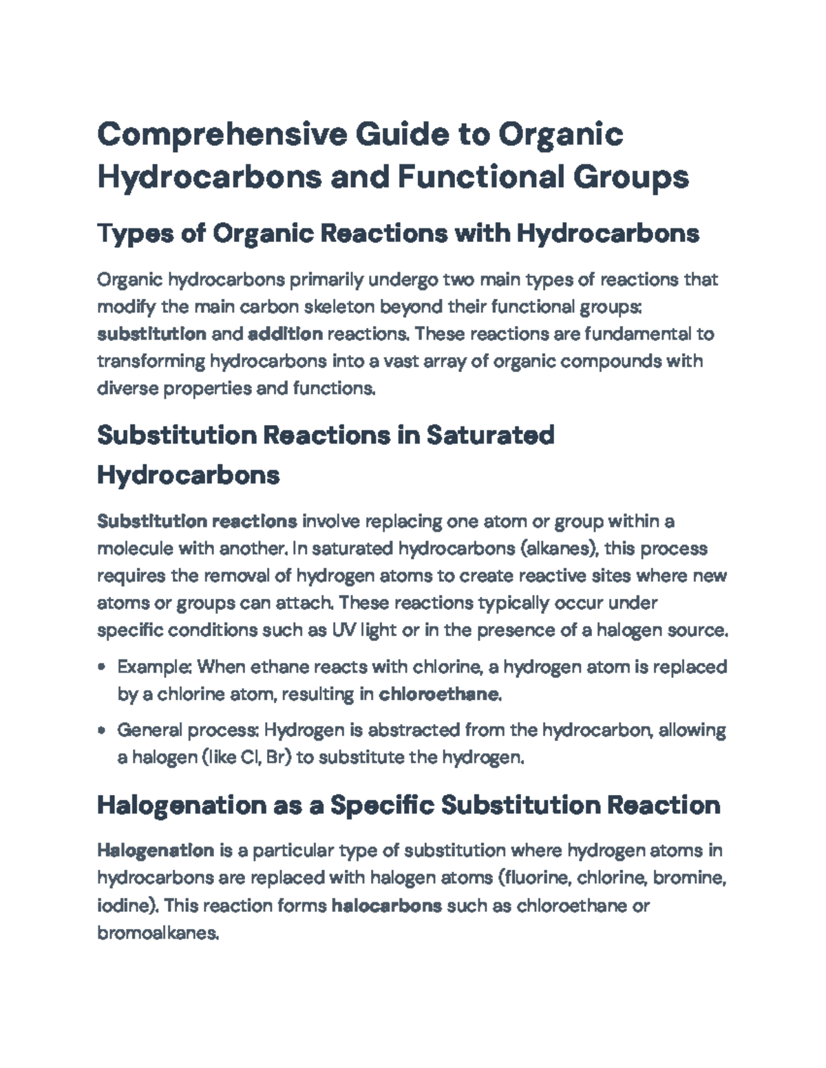 Comprehensive Study on Organic Hydrocarbons & Reactions (CHEM 101 ...