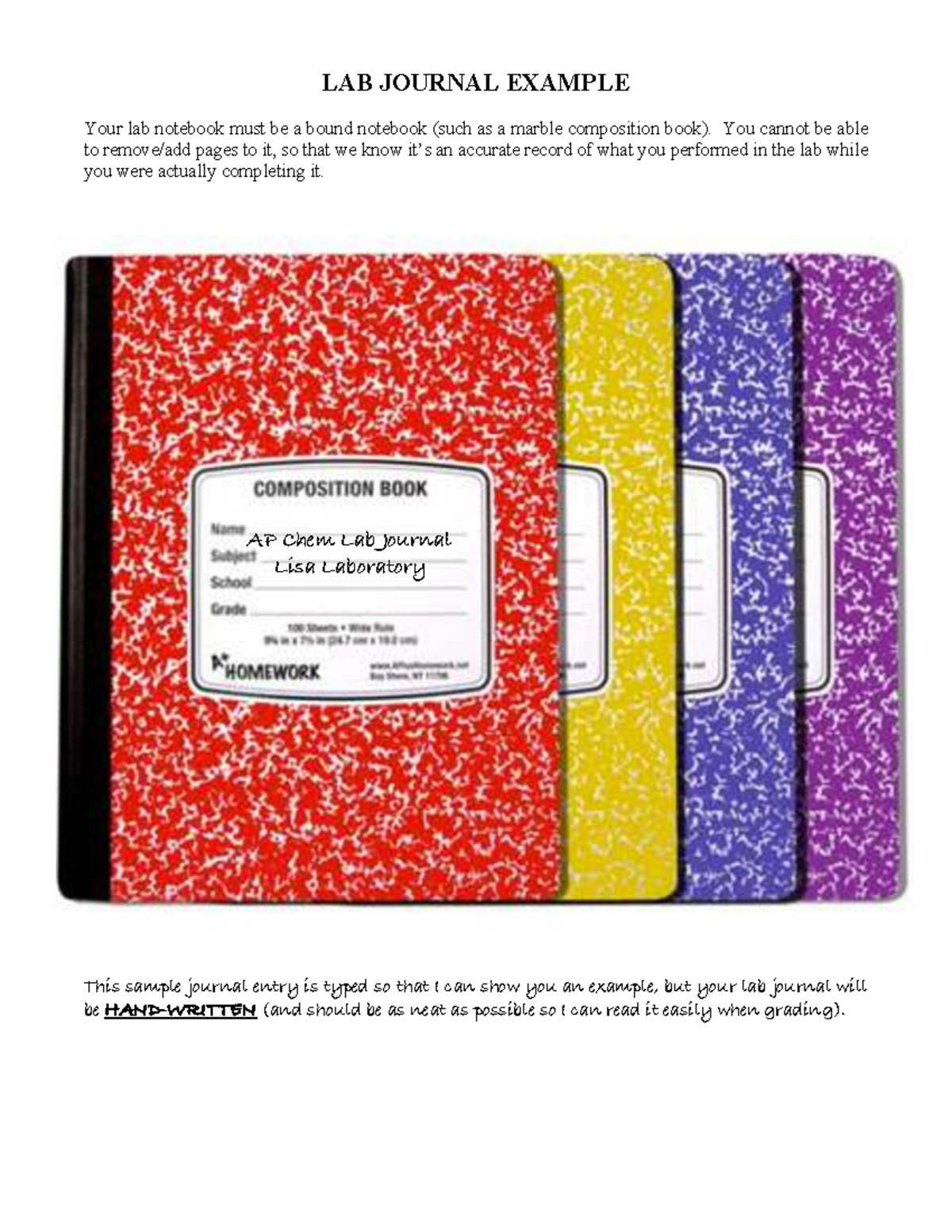 AP Chem Lab Journal Example: Sample Entries & Data Analysis - Studocu
