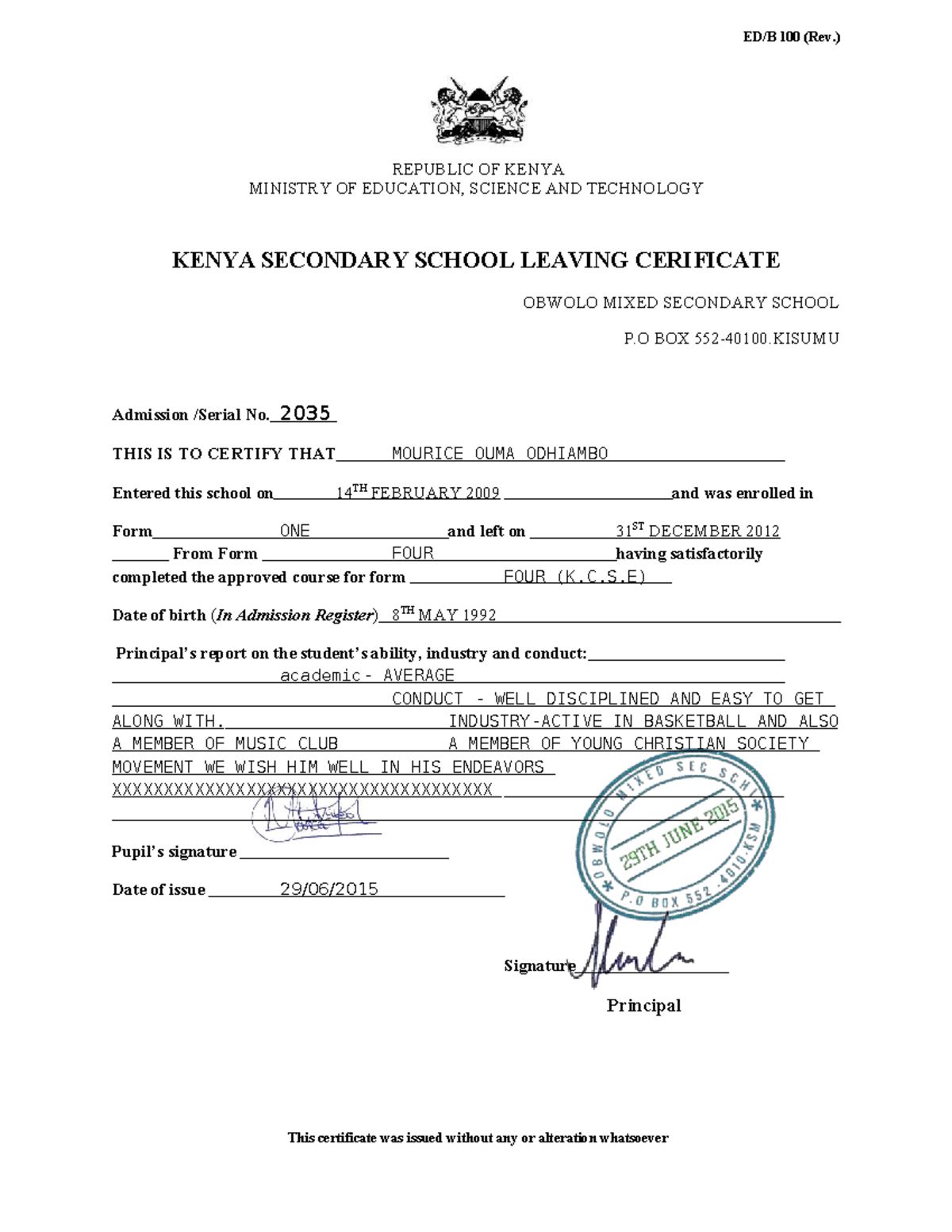 School Leaving Certificate 2018 - Obwolo Mixed Secondary School - Studocu