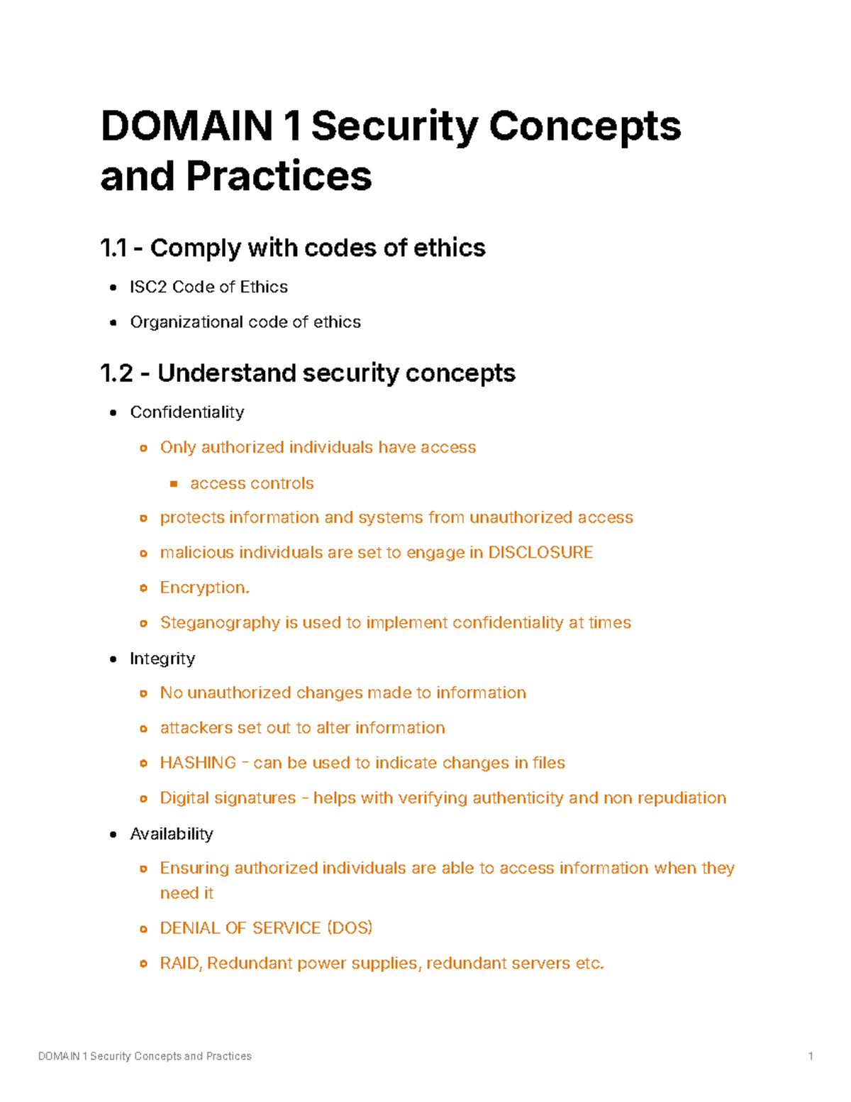 SSCP DOMAIN 1 Security Concepts and Practices: Ethics, Controls, and ...