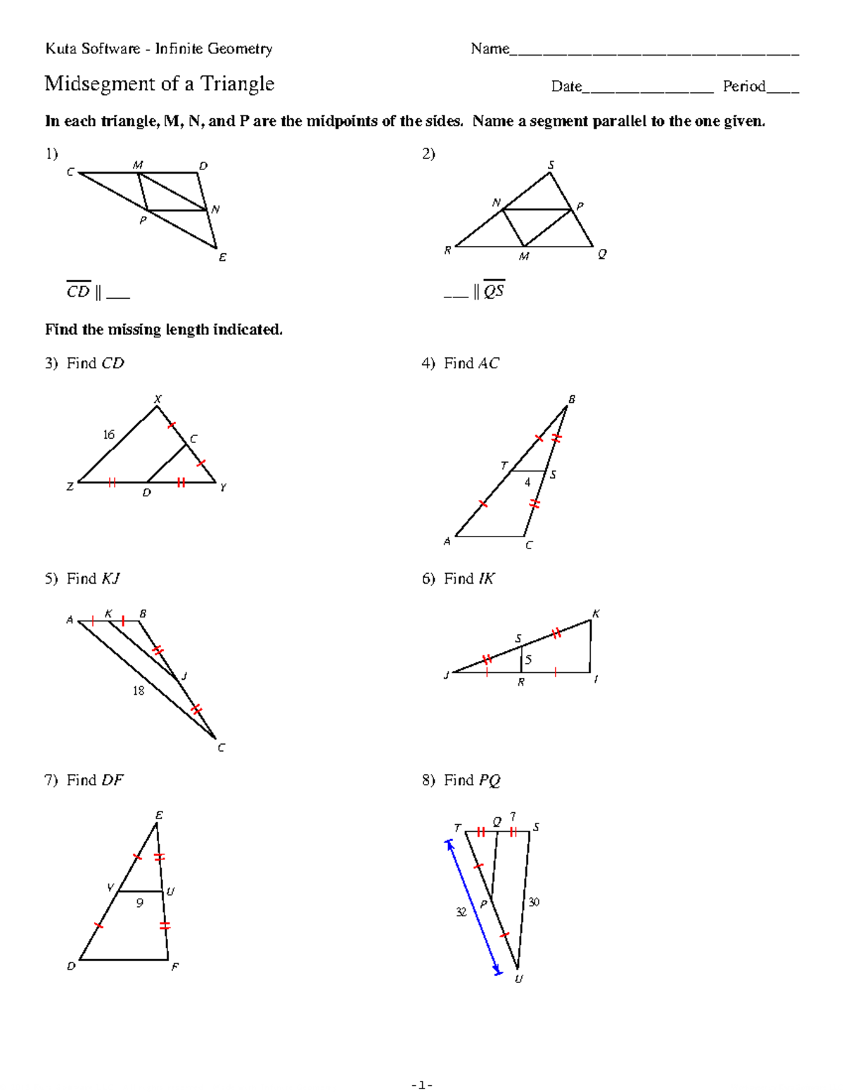 5-Midsegment of a triangle worksheet with Kuta Software - Studocu