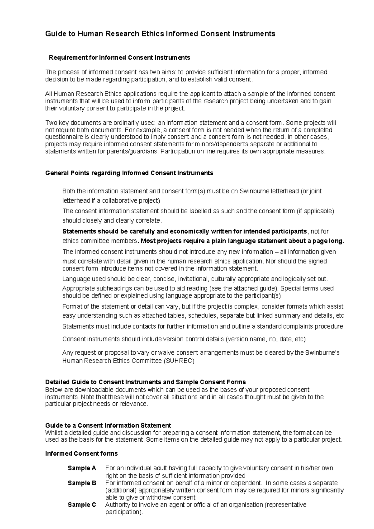 Guide informed consent instruments - Guide to Human Research Ethics ...