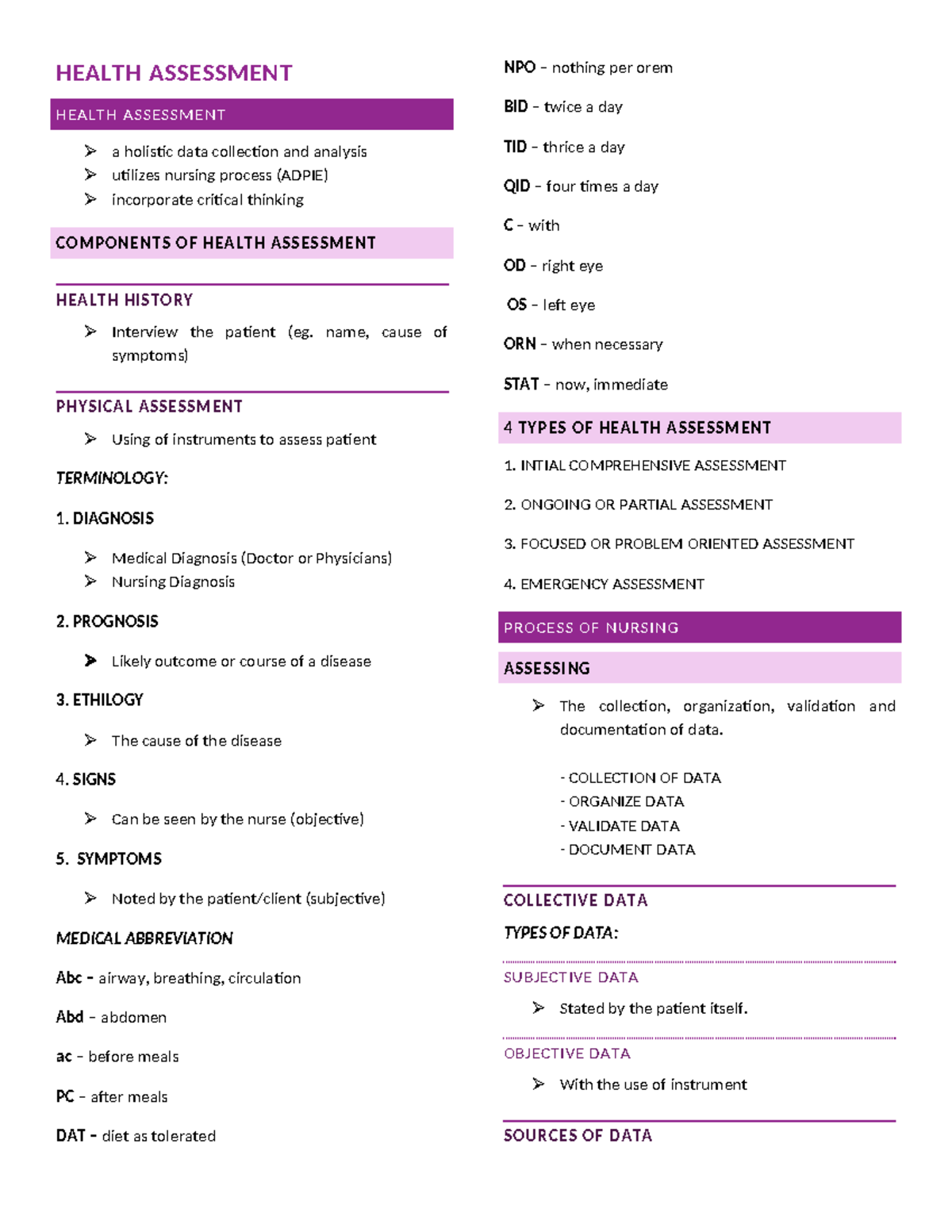 Components TO Evolution OF HA - HEALTH ASSESSMENT HEALTH ASSESSMENT a ...