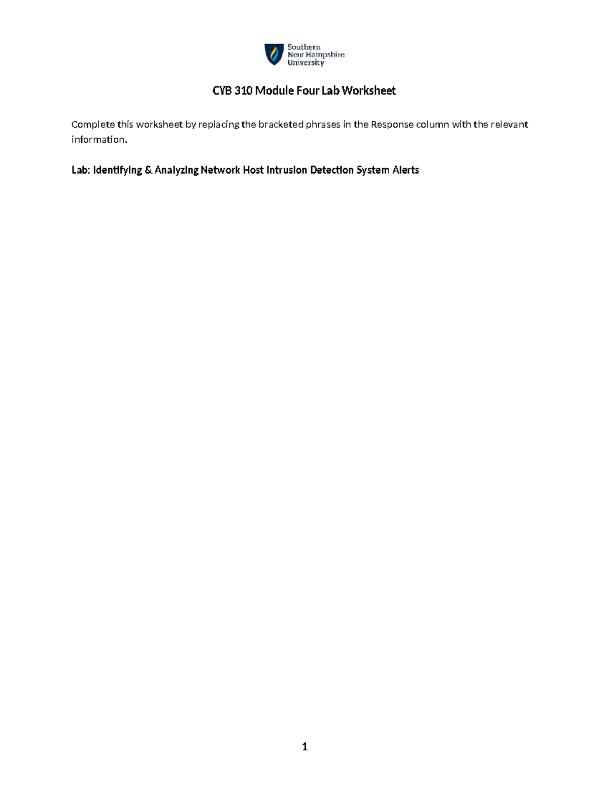 CYB 310 Week 4 Lab Worksheet: Analyzing Network Intrusions - Studocu