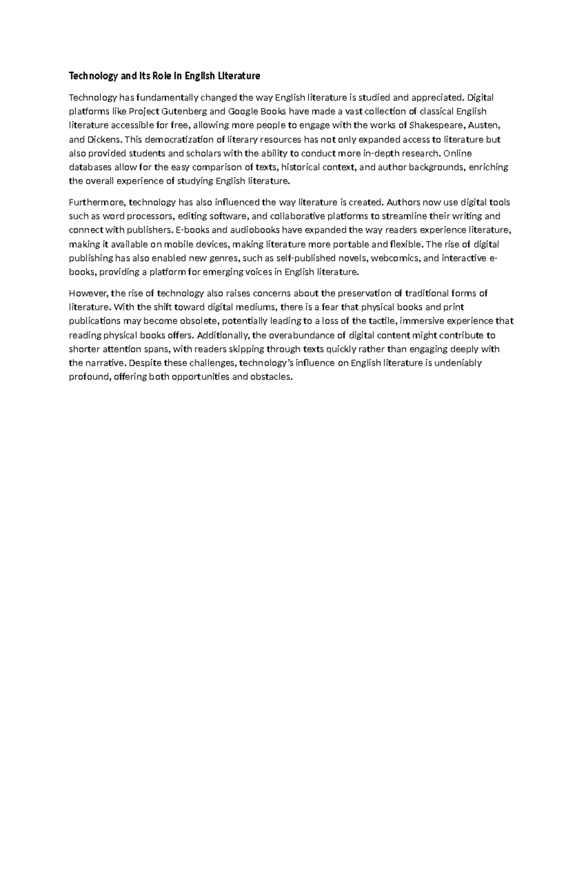 Technology and Its Role in English Literature - Technology and Its Role ...