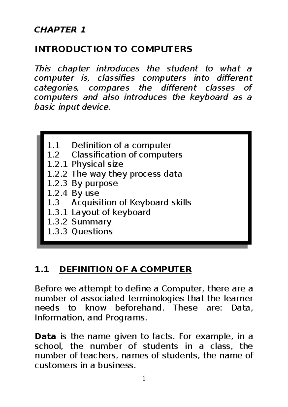 CHAPTER 1: INTRODUCTION TO COMPUTERS - FORM 1 Notes - Studocu