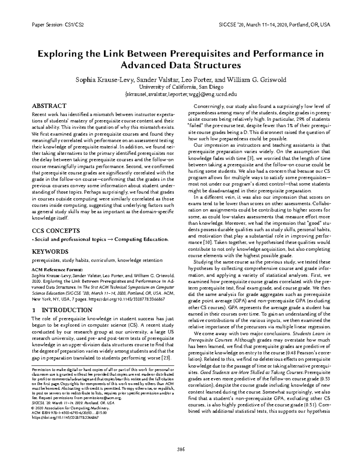 Exploring Prerequisites and Student Performance in Advanced Data ...