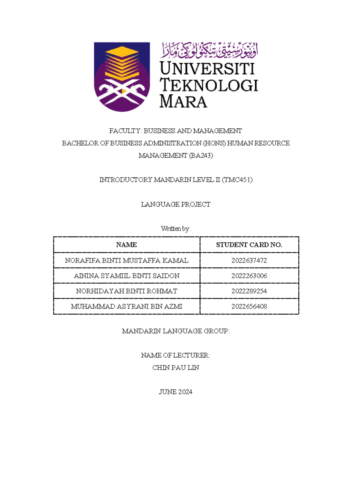 TMC 401: Level 2 Mandarin Roleplay Script for Assessment - Studocu
