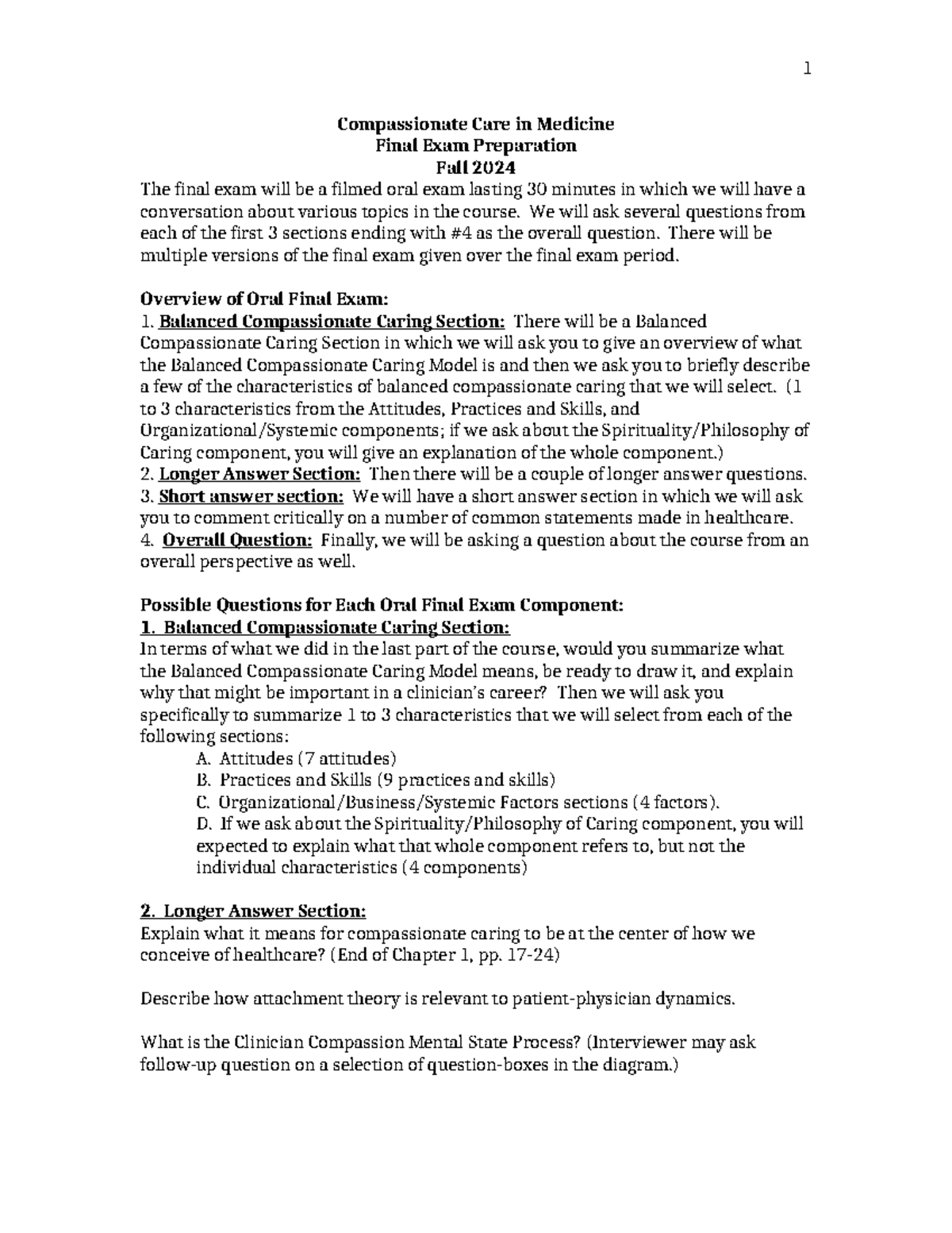CCIM Compassionate Care Final Exam Study Guide Fall 2024 - Studocu